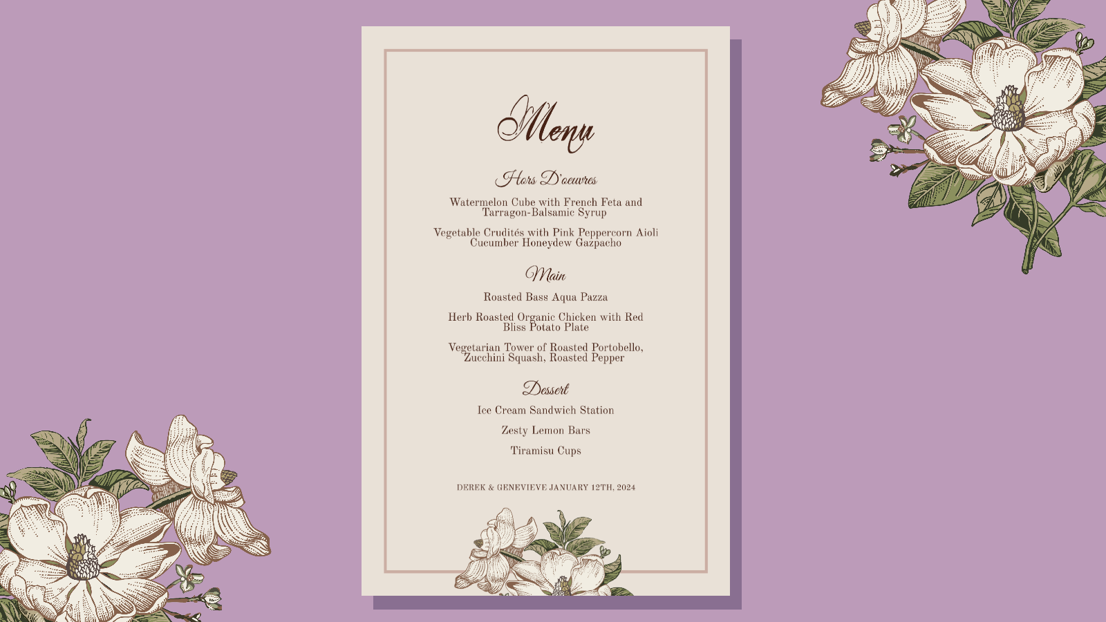 Vintage Wedding Menu Template